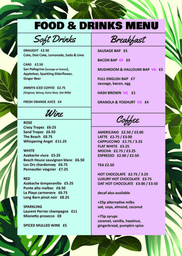 Menus - SOBO Beach