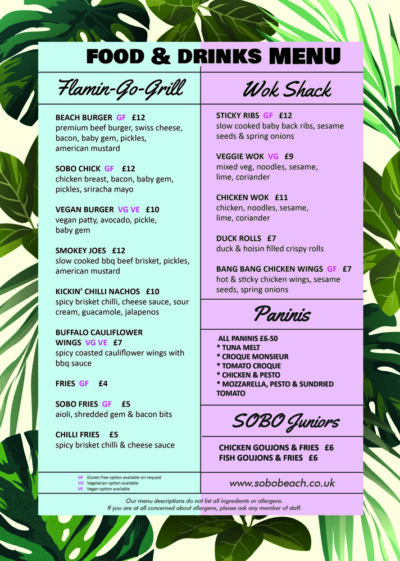 Menus - SOBO Beach
