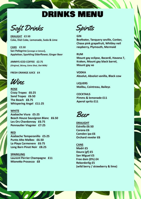 Menus - SOBO Beach