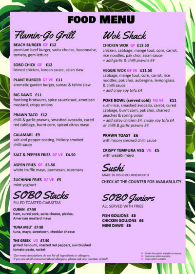 Menus - SOBO Beach