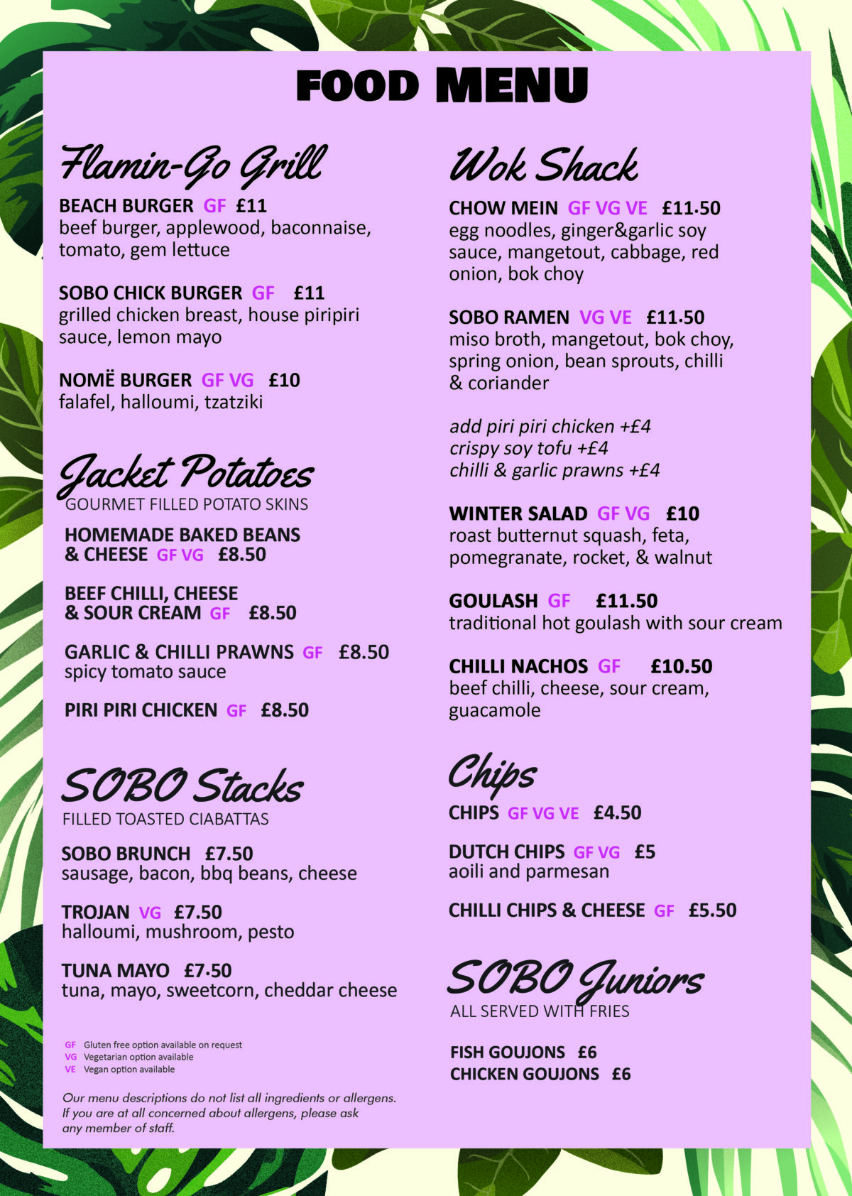 Menus - SOBO Beach