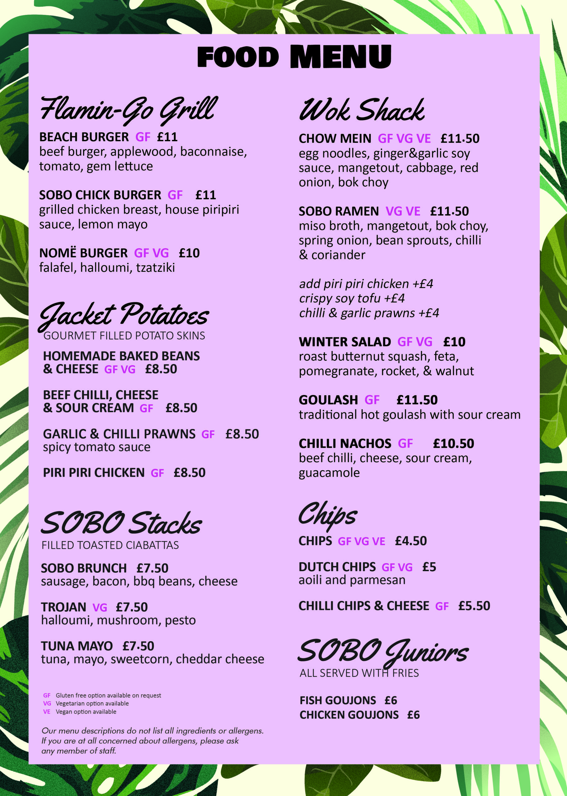Menus - SOBO Beach