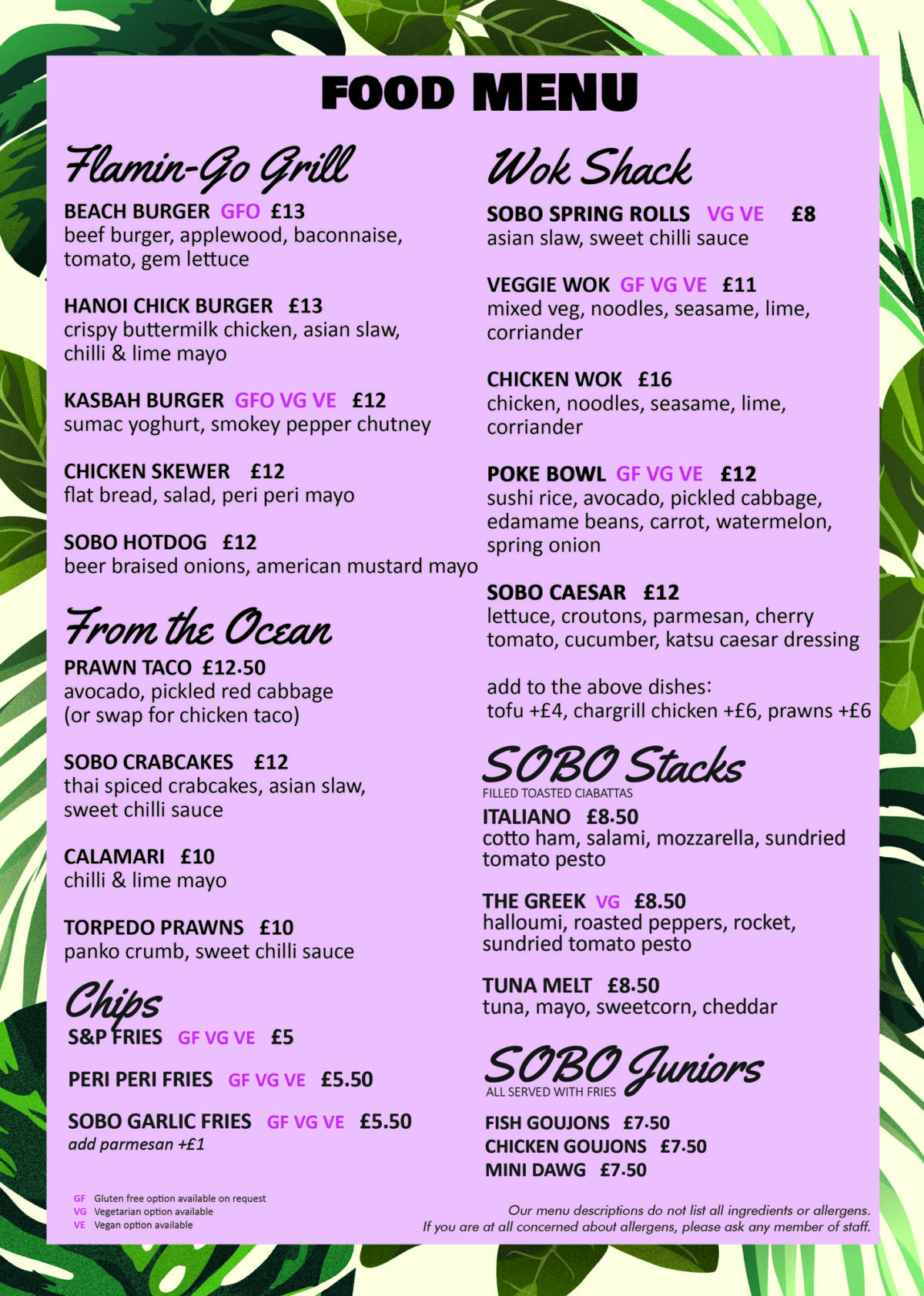 Menus - SOBO Beach