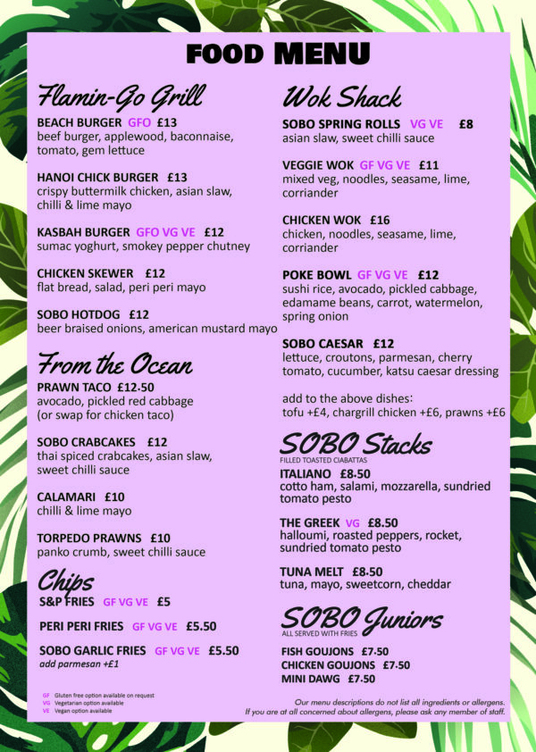 Menus - SOBO Beach