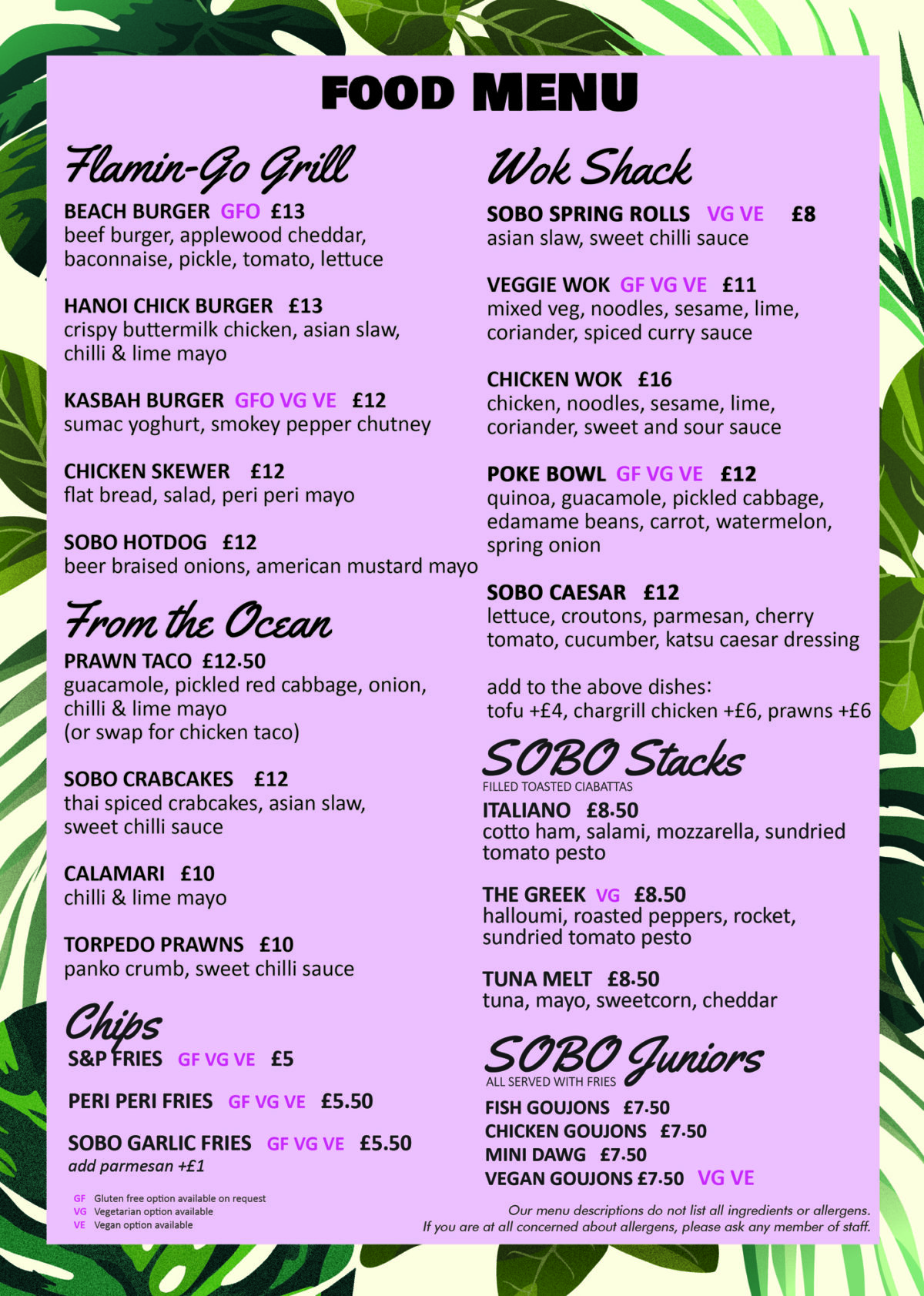 Menus - SOBO Beach