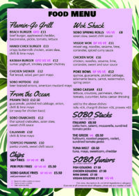 Menus - SOBO Beach