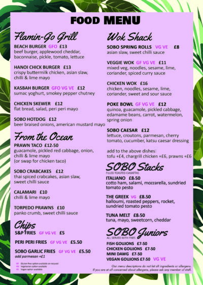 Menus - SOBO Beach
