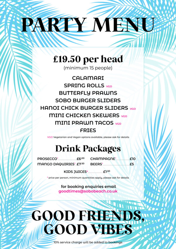 Menus – SOBO Beach