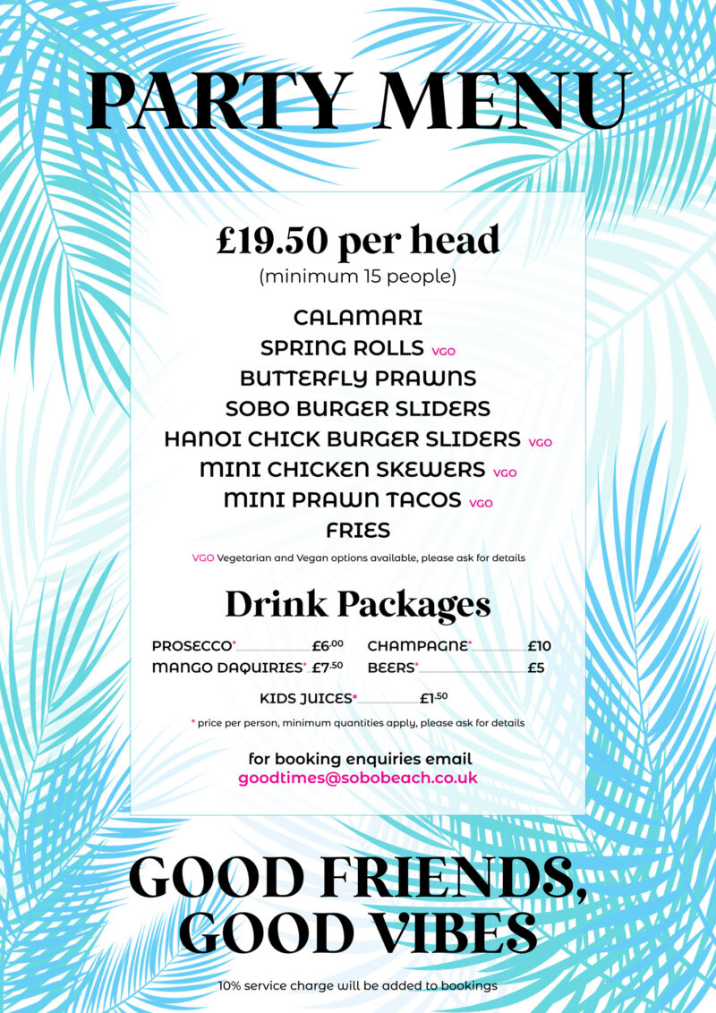 Menus – SOBO Beach